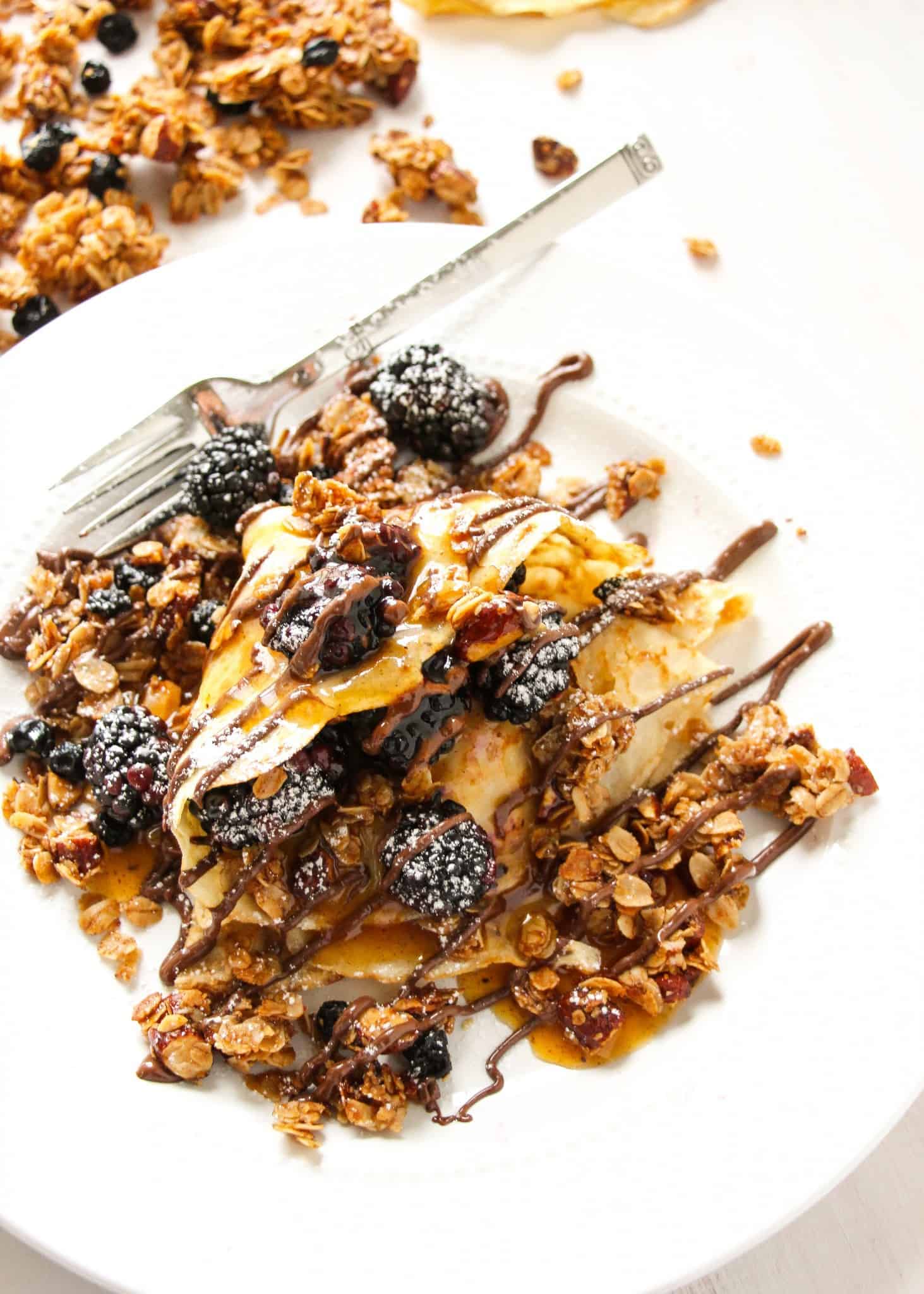 Nutella Berry Granola Crepes with Maple Butter - Layers of Happiness
