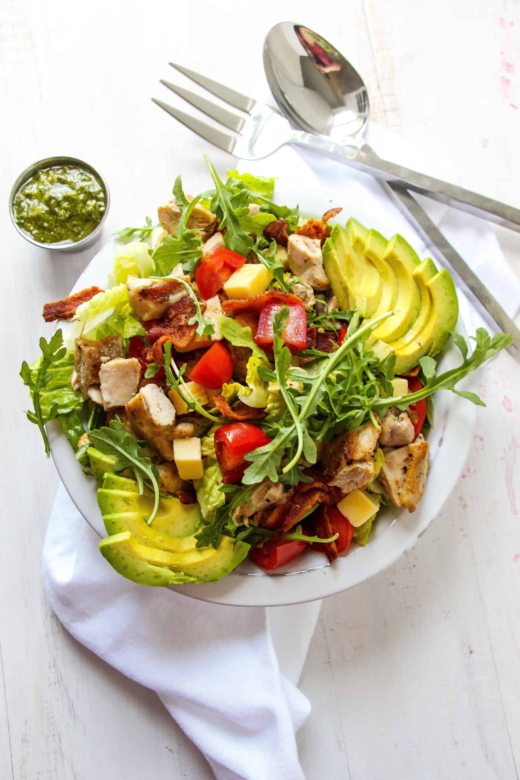 BLT Chopped Salad with Chicken + Avocado - Layers of Happiness